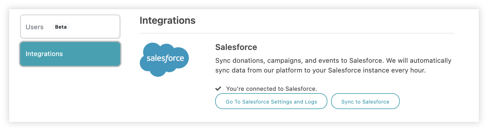 View and configure settings for Give Lively's Salesforce integration